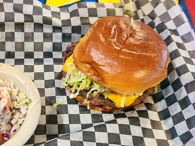 This isn't just a burger; it's a masterclass in simplicity. The perfectly toasted bun cradles a juicy patty like it was made for this moment alone.