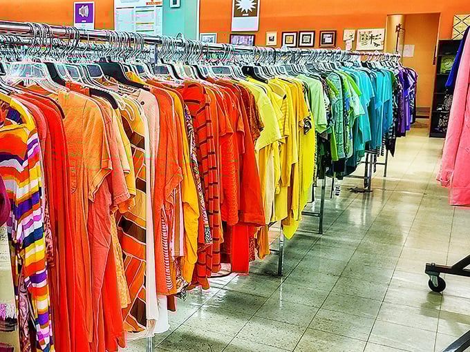 The clothing section's rainbow organization isn't just visually satisfying – it's a practical time-saver that would make Marie Kondo slow-clap with approval.