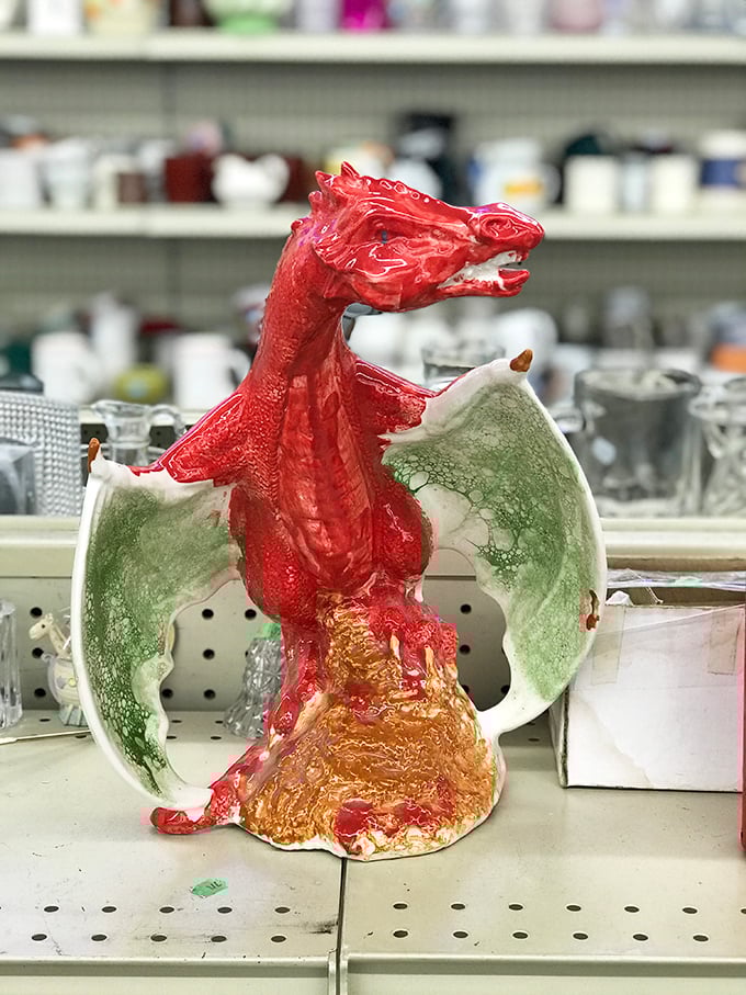 Meet the guardian of aisle seven—a ceramic dragon that's either kitsch perfection or the coolest conversation piece your bookshelf desperately needs.