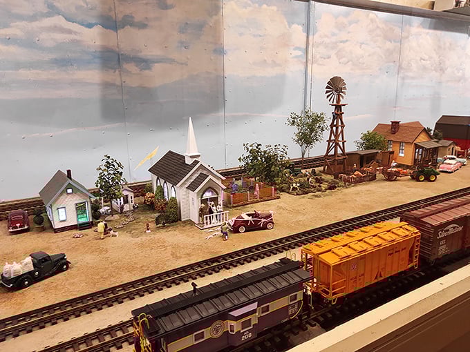 Miniature worlds tell big stories – this meticulously crafted model town showcases the America that trains built, complete with tiny windmills and church steeples.
