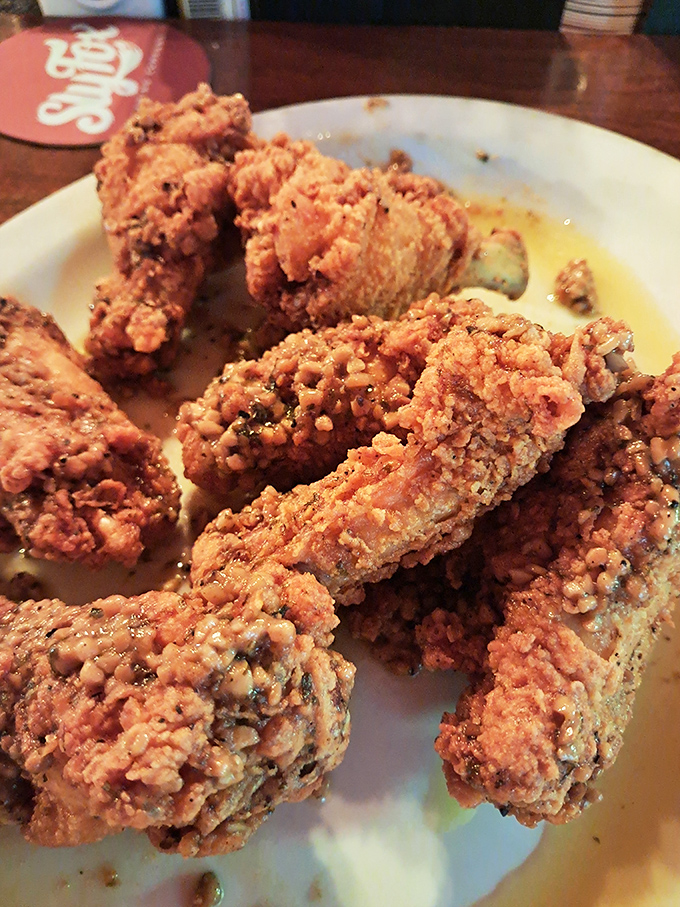 Golden-brown perfection that Colonel Sanders would salute – these crispy fried chicken pieces aren't just cooked, they're transformed into crunchy vessels of joy.