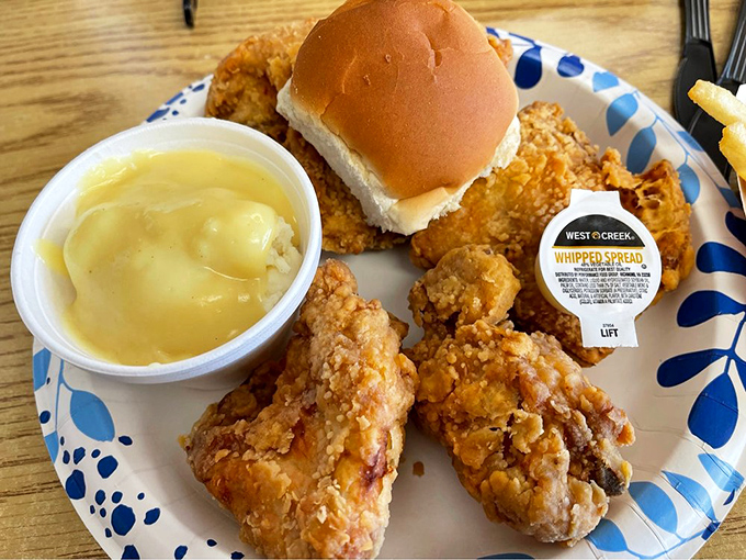 Golden-brown perfection that makes Colonel Sanders look like an amateur. That crispy exterior hiding juicy meat is what chicken dreams are made of.