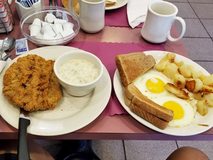 Country-fried steak and sunny-side up eggs—the breakfast equivalent of a warm hug from your favorite aunt who never learned the meaning of "portion control."