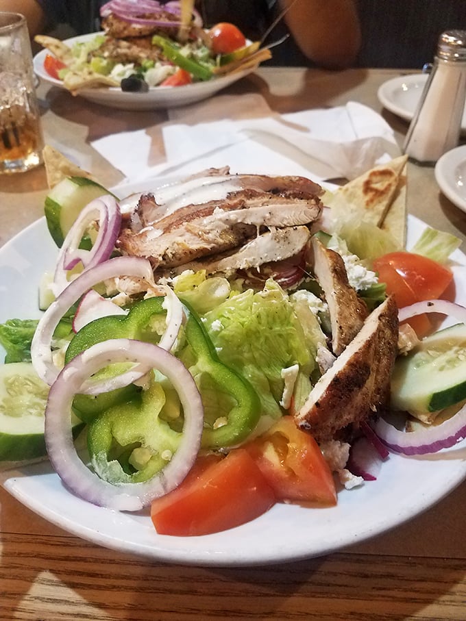 This Greek salad isn't playing games—grilled chicken, crisp vegetables, and feta cheese create the Mediterranean vacation your taste buds have been dreaming about.