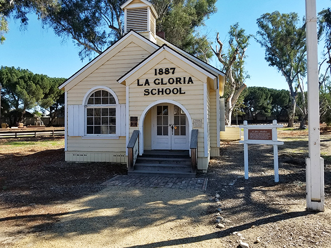 The 1887 La Gloria Schoolhouse stands as a perfectly preserved time capsule, now part of San Lorenzo Park's historical exhibits that chronicle valley life.