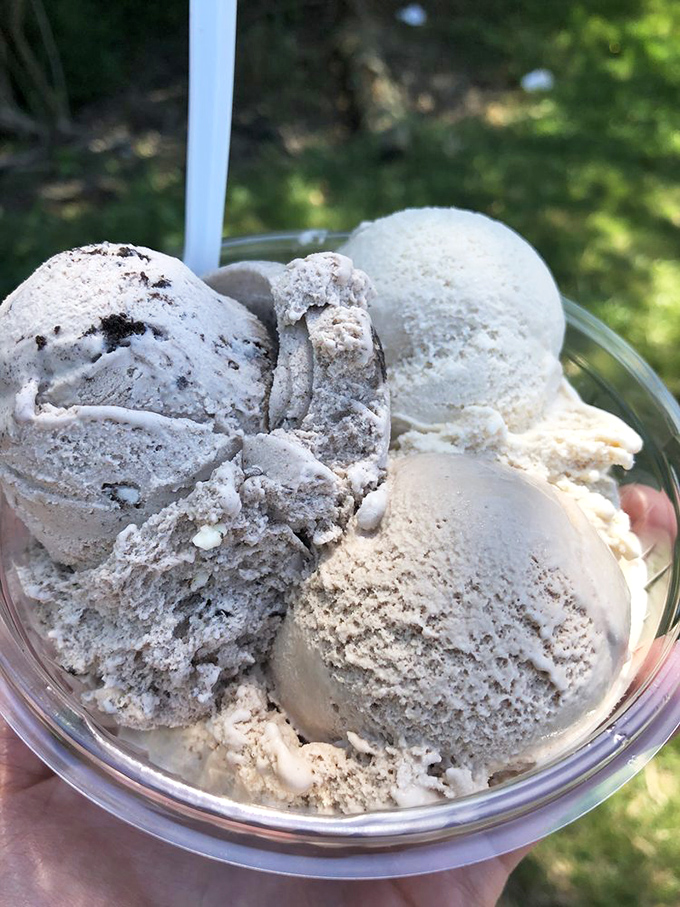 Generous scoops that defy gravity and physics—this isn't just ice cream, it's an architectural achievement worthy of its own Ohio historical marker.