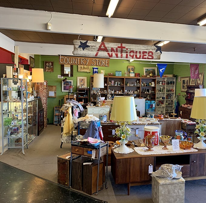 The "Country Store" booth—where Americana meets nostalgia. That Coca-Cola sign probably remembers when the soda actually contained coca.