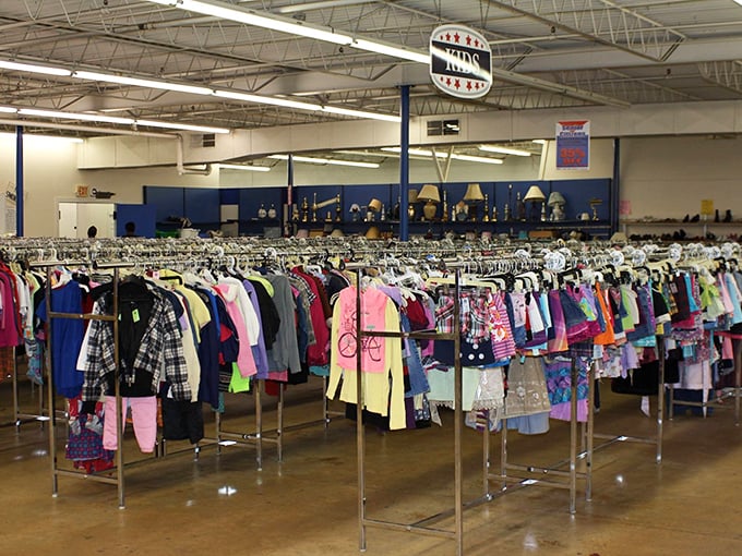 Racks upon racks of clothing create a textile Yellow Brick Road. Here, fashion trends from every decade coexist in perfect, if slightly wrinkled, harmony.