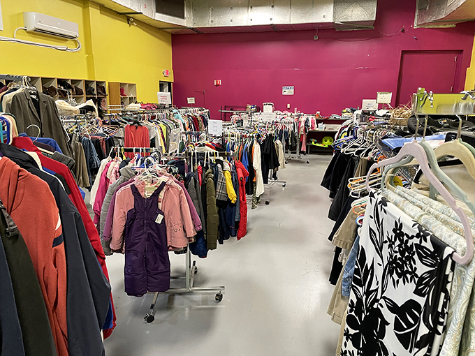 Not your average clothing rack jungle—this color-coordinated wonderland transforms "someone else's old stuff" into "vintage finds" with the simple magic of organization.