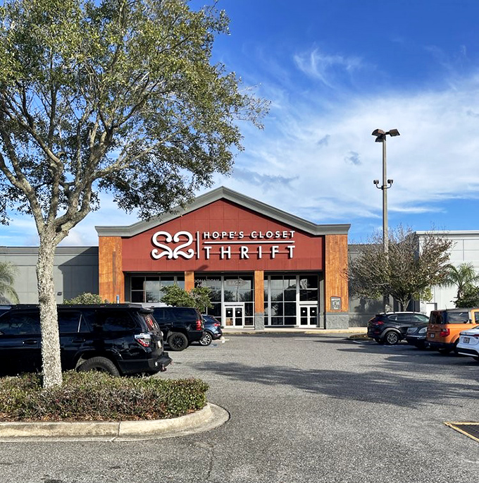 A well-maintained parking lot with ample spaces – because they know you'll need room in your trunk for all those finds.