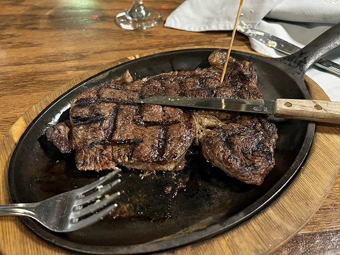 Steak perfection isn't complicated—just quality beef meeting fire at exactly the right moment. This ribeye doesn't need fancy sauces to make its point.