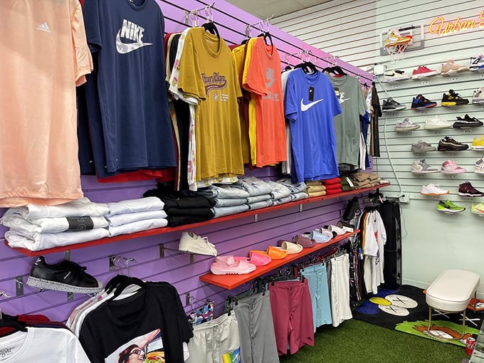 Sportswear heaven with a side of nostalgia. These branded tees and athletic gear would make even my high school gym teacher look stylish.