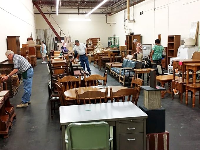 Furniture hunters in their natural habitat, stalking the elusive mid-century credenza and farmhouse table in the wilds of Wickliffe.
