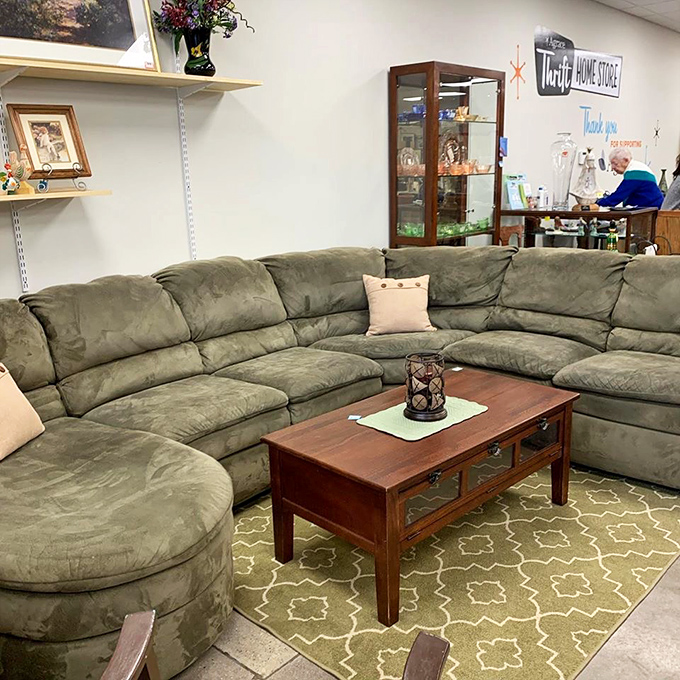 The sectional that launched a thousand naps. In its past life, this green behemoth probably witnessed countless football Sundays and family movie nights.