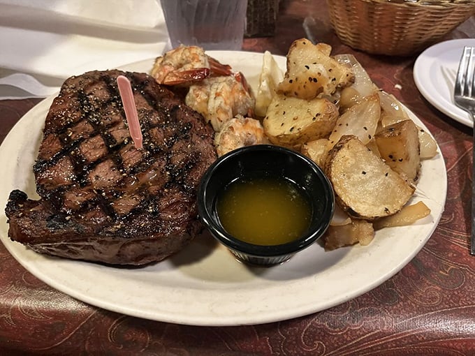 This isn't just a steak—it's a masterpiece of fire and patience, complete with grill marks that deserve their own Instagram account.