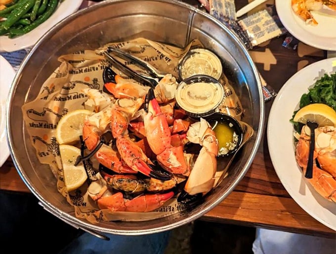 Stone crab claws: nature's perfect appetizer delivery system. Crack, dip, taste, repeat – it's a rhythm you'll never want to stop.