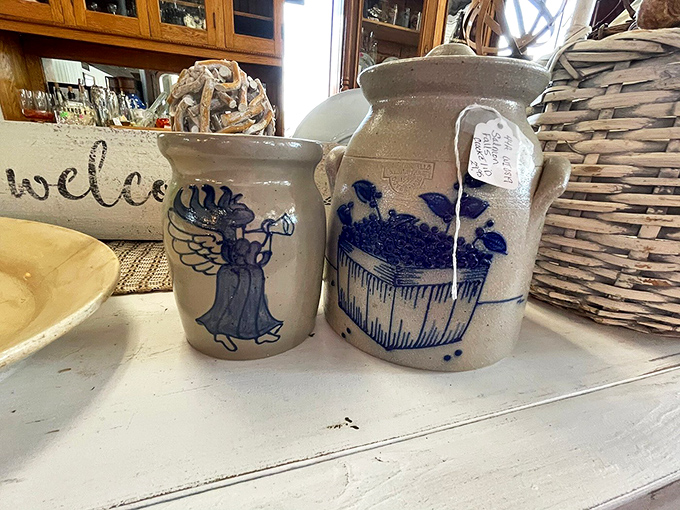 Folk art meets functionality in these blue-decorated stoneware crocks – silent witnesses to generations of pickles, preserves, and family recipes.
