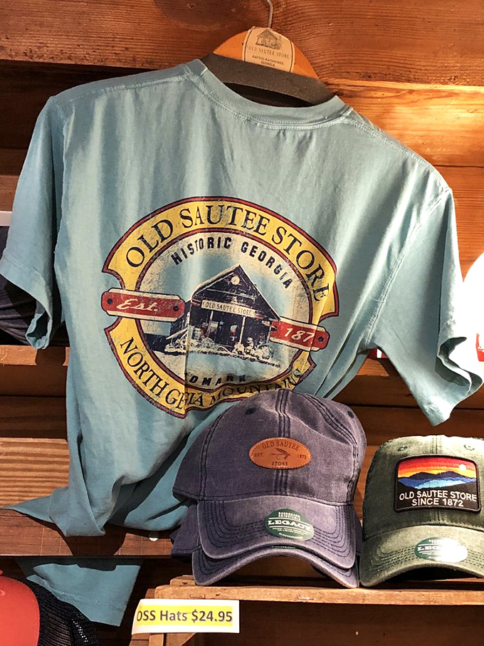 Souvenirs that actually tell a story! These aren't your gas station tchotchkes—each shirt and cap is a wearable postcard from Georgia's mountain heritage.