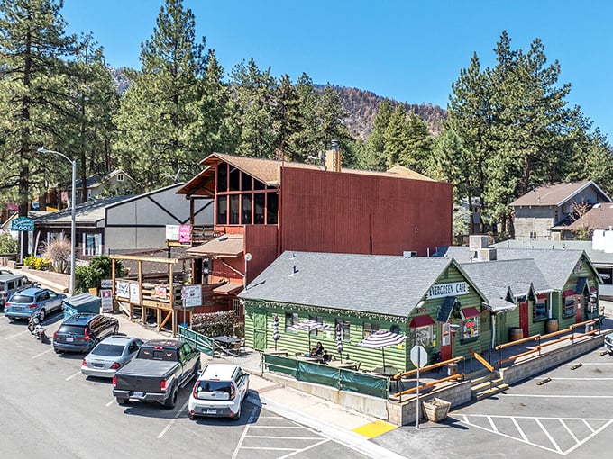 Colorful storefronts and rustic architecture define Wrightwood's charming business district, where chain stores dare not tread.
