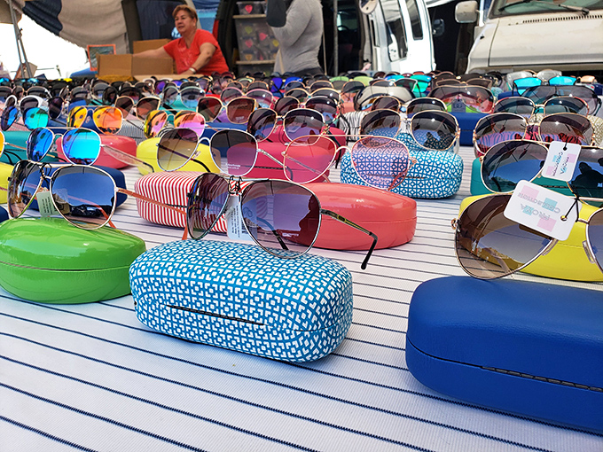 Sunglasses galore! Finding your perfect summer look is inevitable when faced with this colorful array of shades and stylish cases.