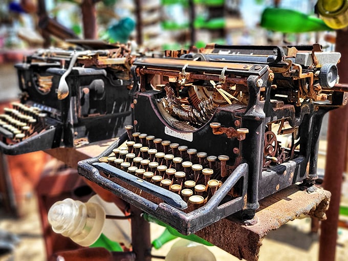 Typewriter keys frozen in time, waiting for the ghost stories of Route 66 travelers to be pecked out letter by letter.