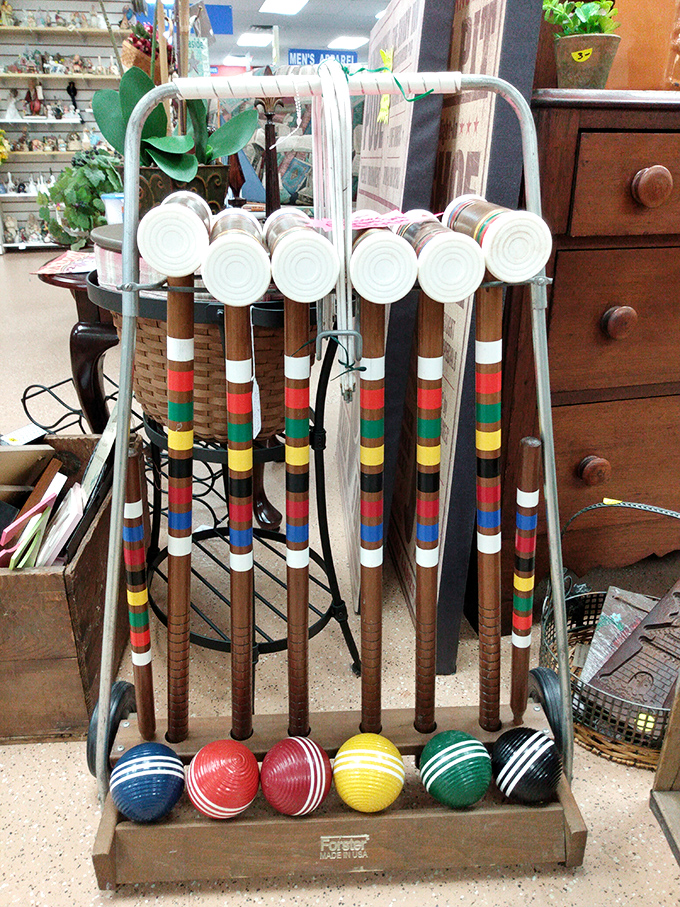 Vintage games that remind you of summers at grandma's house. This croquet set has probably settled more family disputes than a holiday dinner table.