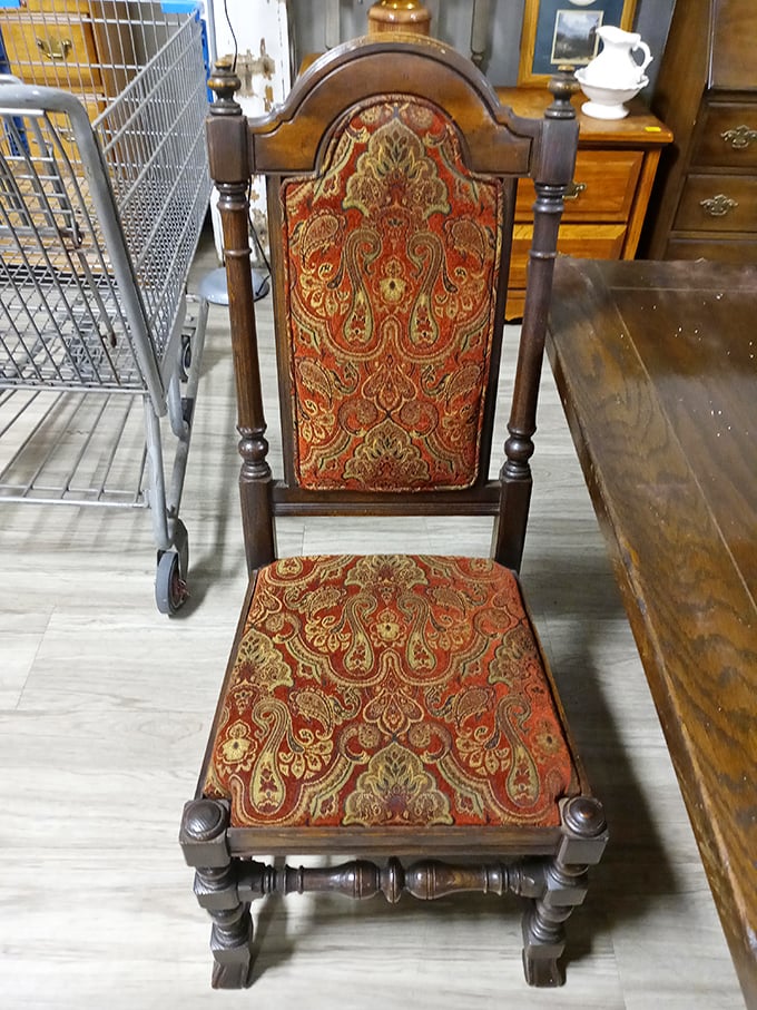 This ornate chair isn't just furniture—it's time travel. Imagine the dinner parties it's witnessed, the conversations it's held, all for less than a fancy restaurant meal.