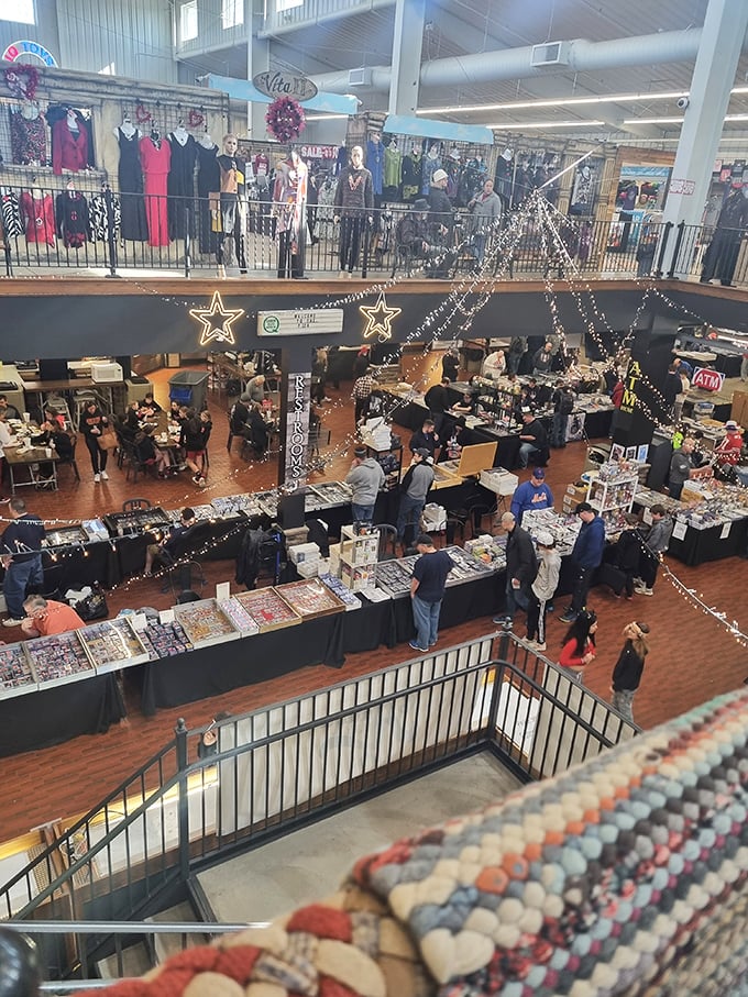From the balcony view, the marketplace buzzes with the beautiful chaos of commerce—a two-story testament to America's love of stuff and stories.