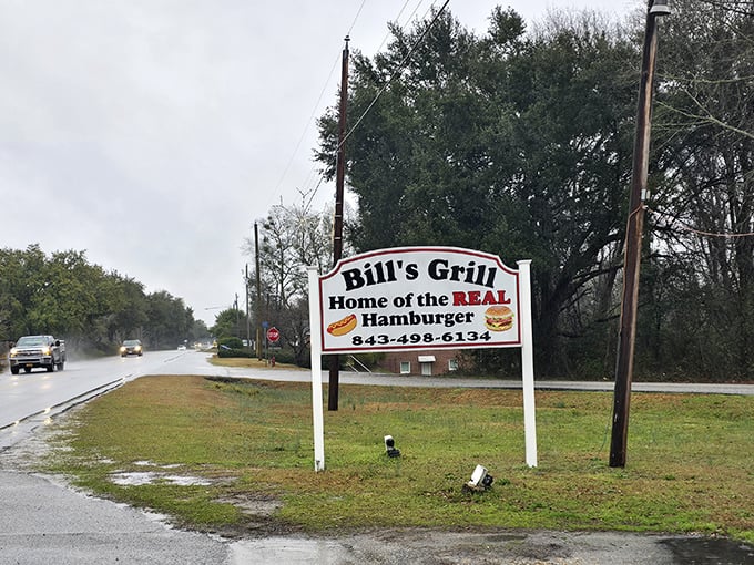 Bill's Grill (Patrick): That roadside sign makes a bold claim about "REAL" hamburgers—and after one bite, you'll be nodding in complete agreement.