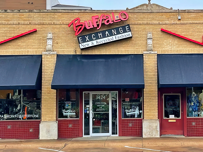 Buffalo Exchange's vintage brick storefront looks like it belongs in a Wes Anderson film—quirky, charming, and full of stories.