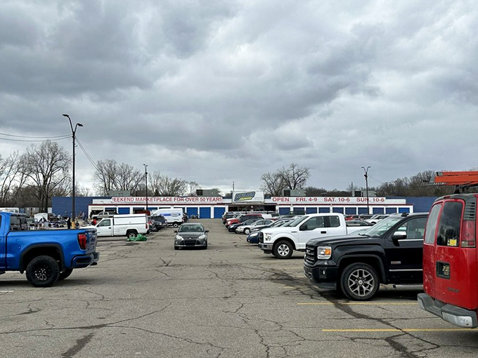 Even under cloudy skies, Dixieland’s iconic blue building draws weekend crowds to its long-standing flea market in Waterford.