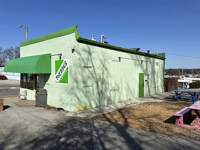 Fozzie's mint-green building looks like it belongs in a Wes Anderson film – quirky on the outside, genius on the inside.