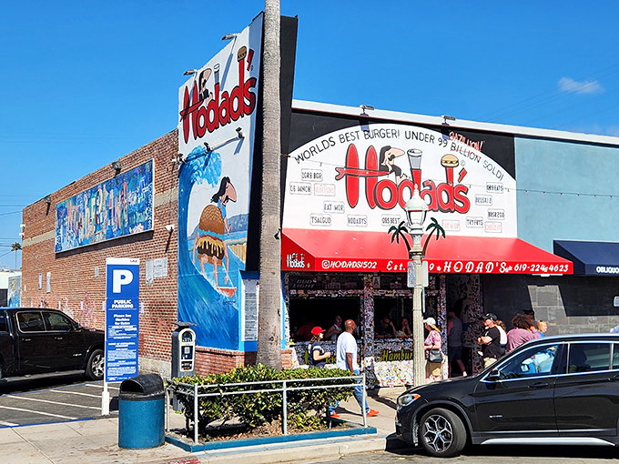 Hodad's bold facade announces its surf culture pride – inside, burgers the size of your head await.
