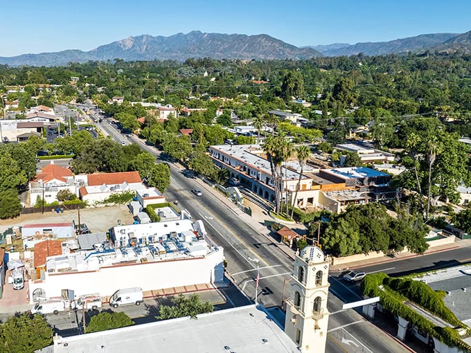 Ojai's downtown welcomes visitors with Spanish-style architecture and mountain views that make stress evaporate like morning dew.