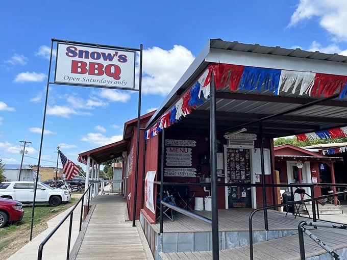 Snow's BBQ keeps it real with its no-frills red building. Only open Saturdays—like Christmas morning for meat lovers every week.