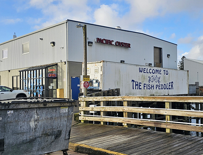 The Fish Peddler doesn't waste time on fancy decorations – that plain building is too busy serving incredibly fresh seafood.