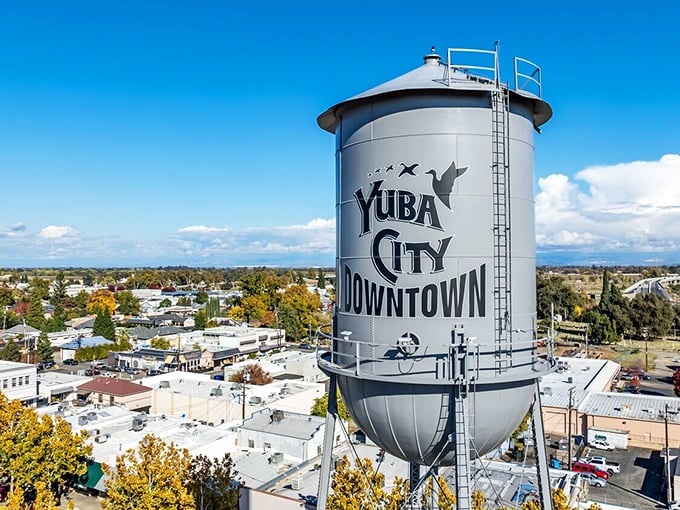Yuba City's iconic water tower stands tall over a downtown where affordability isn't just a dream—it's the daily reality.