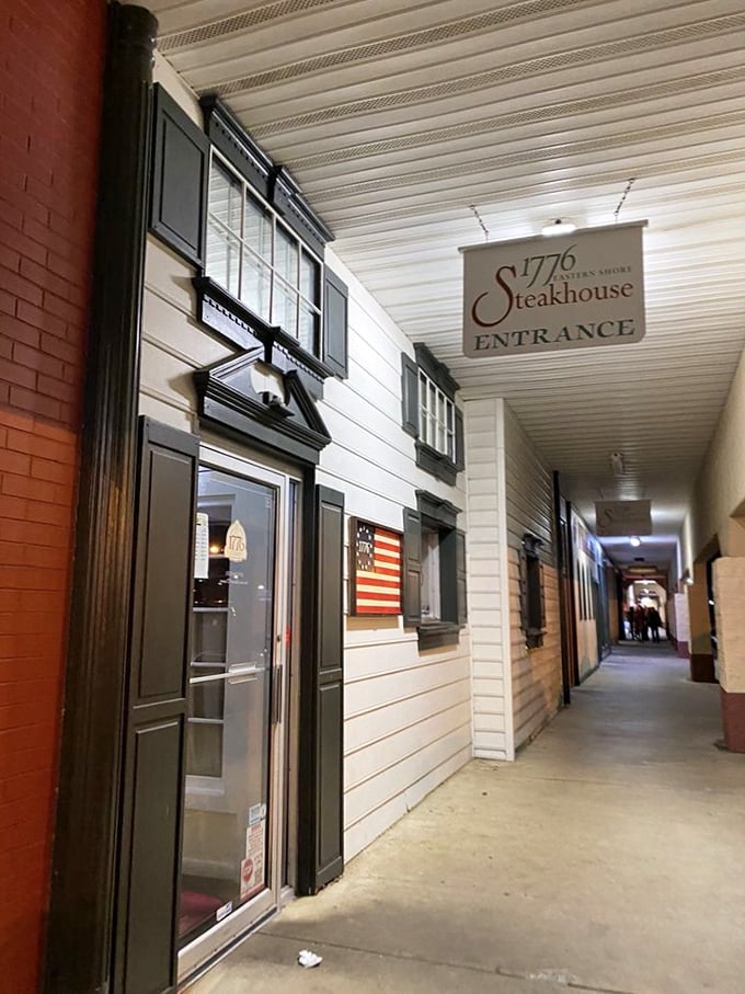 The corridor to carnivore contentment. 1776's entrance promises a revolutionary approach to beef.