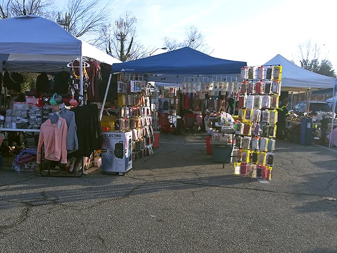 Under colorful tents, St. Mark's vendors create a festival atmosphere. Sunglasses recommended—some deals are blindingly good!