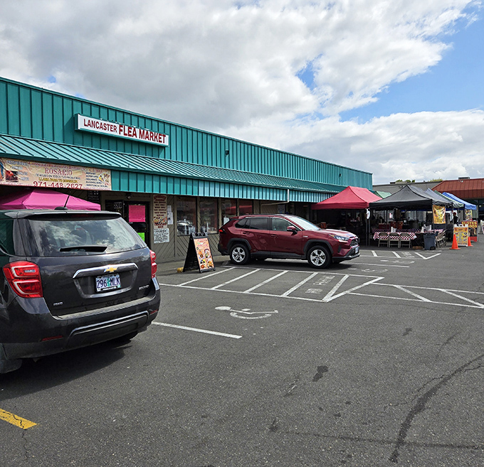 Outdoor vendors add splashes of color to Lancaster's parking lot – like a pop-up treasure village waiting to be explored.