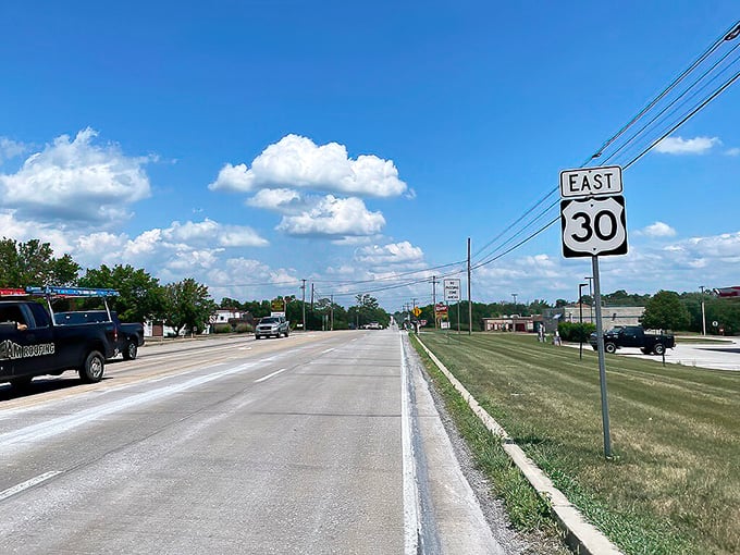 Route 30's highway signs point to adventure in all directions. One road, endless possibilities—pick your heading!