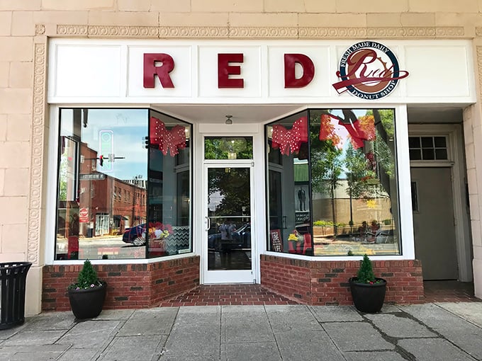 Simple, elegant, and promising sweet treasures within. RED's storefront has that timeless quality that says "we've been making donuts right for generations."