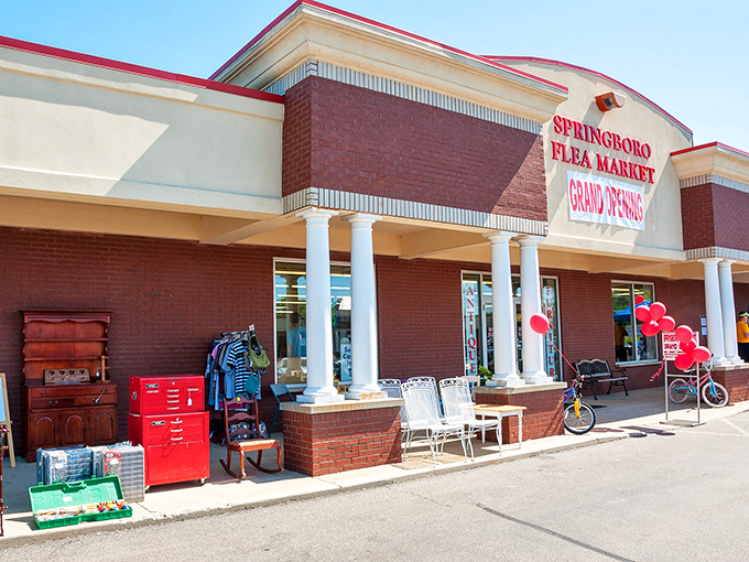 That pristine storefront whispers "professional operation" - where flea market meets modern retail comfort.