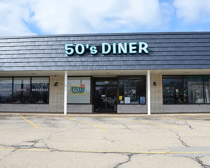 Straight out of "Happy Days" – The 50's Diner's storefront is where breakfast meets nostalgia.