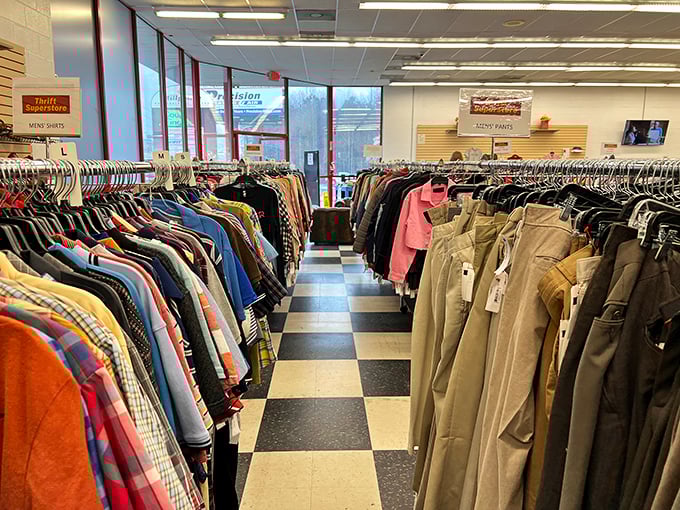 Men's shirts line up like soldiers on parade, each one hoping to be chosen for a second chance at fashion glory.
