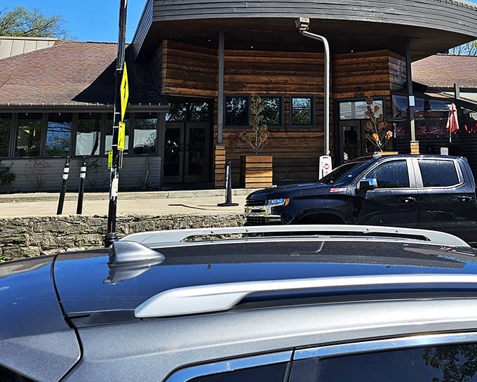 Morning sunlight bathes Urban Grub's entrance in golden warmth—much like the wood-fired grill does to their spectacular seafood inside.