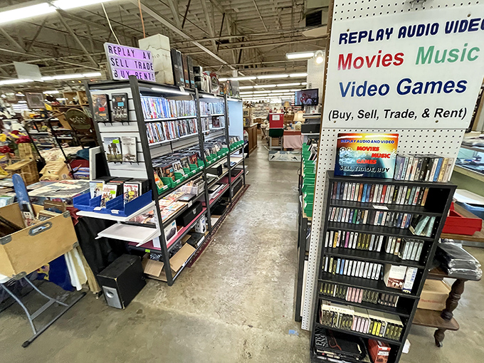 The media section: where VHS tapes and vinyl records remind us that "vintage" and "outdated" are two entirely different concepts.