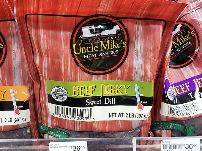 Uncle Mike's Sweet Dill Beef Jerky—the road trip companion that never asks "are we there yet?" but disappears mysteriously fast.