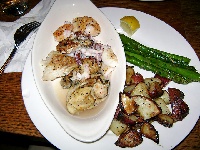 When seafood is this fresh, simple preparation lets quality shine. Perfectly broiled fish and shellfish alongside seasonal vegetables—ocean-to-plate perfection.