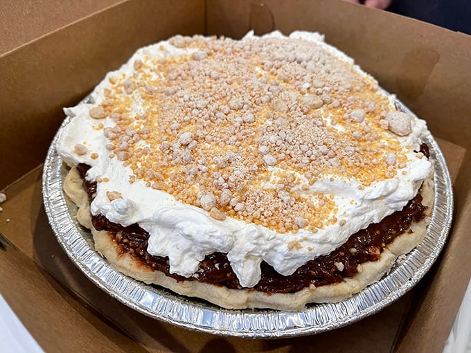 The legendary Buckeye Pie in its natural habitat. Ohio's favorite candy transformed into a creamy, dreamy dessert that's worth crossing state lines for.